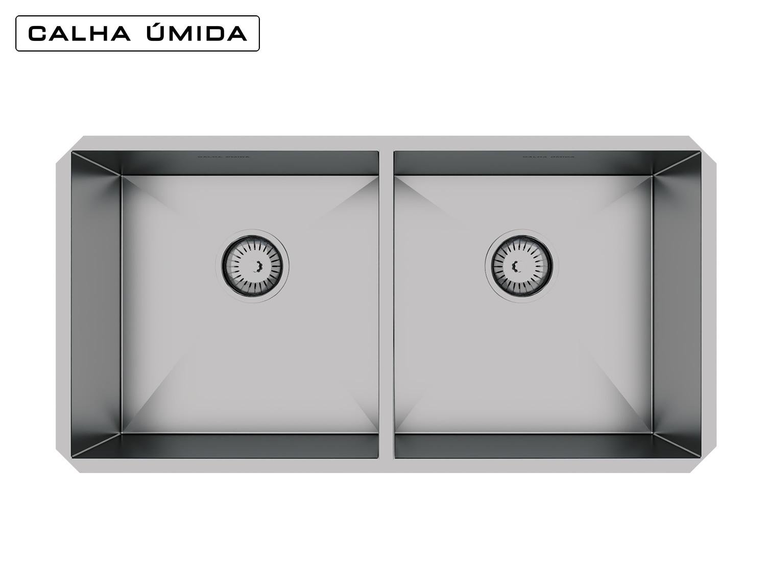 Cuba Dupla Inox Quadrada Pia C/ Válvula 80x40 Embutir - Calha Úmida