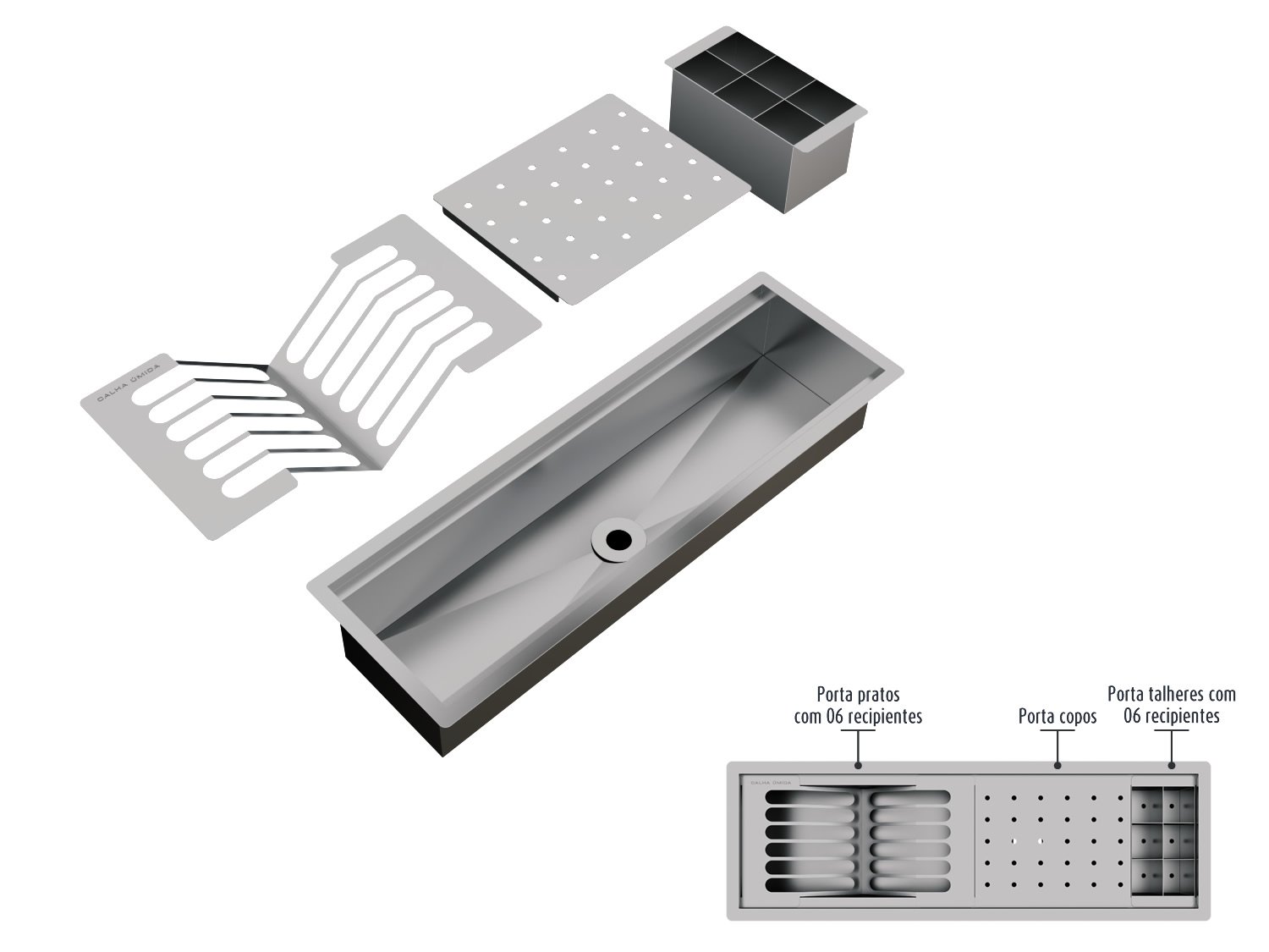 Kit Escorredor Sobrepor Kitchen 3 Módulos 60cm - Calha Úmida