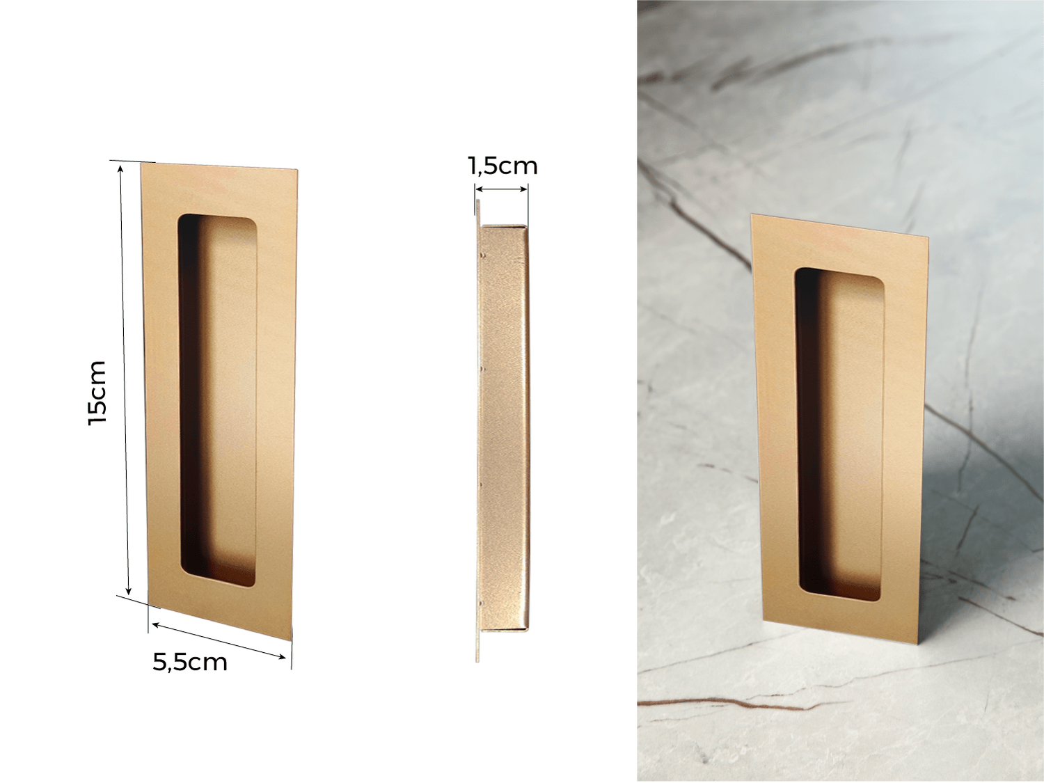 Puxador Cava Embutir 15cm Dourado Zen em Aço Inox para Porta - Calha Úmida