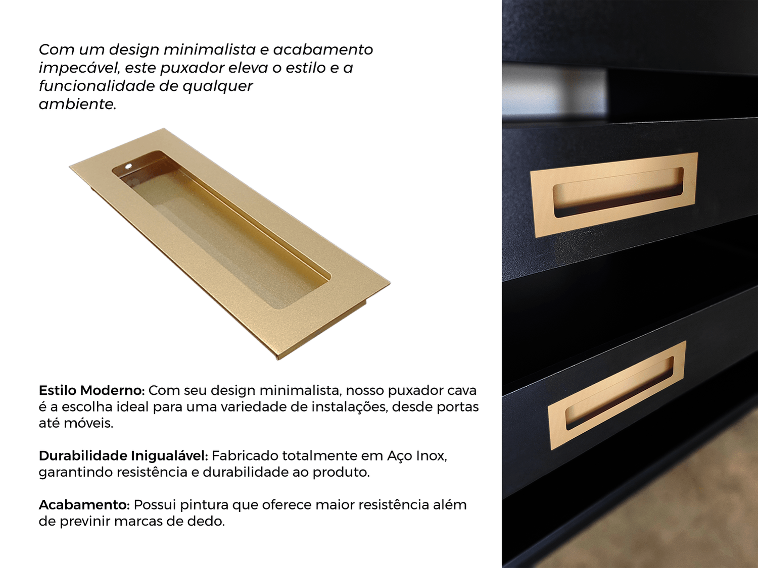 Puxador Cava Embutir 15cm Dourado Zen em Aço Inox para Porta - Calha Úmida