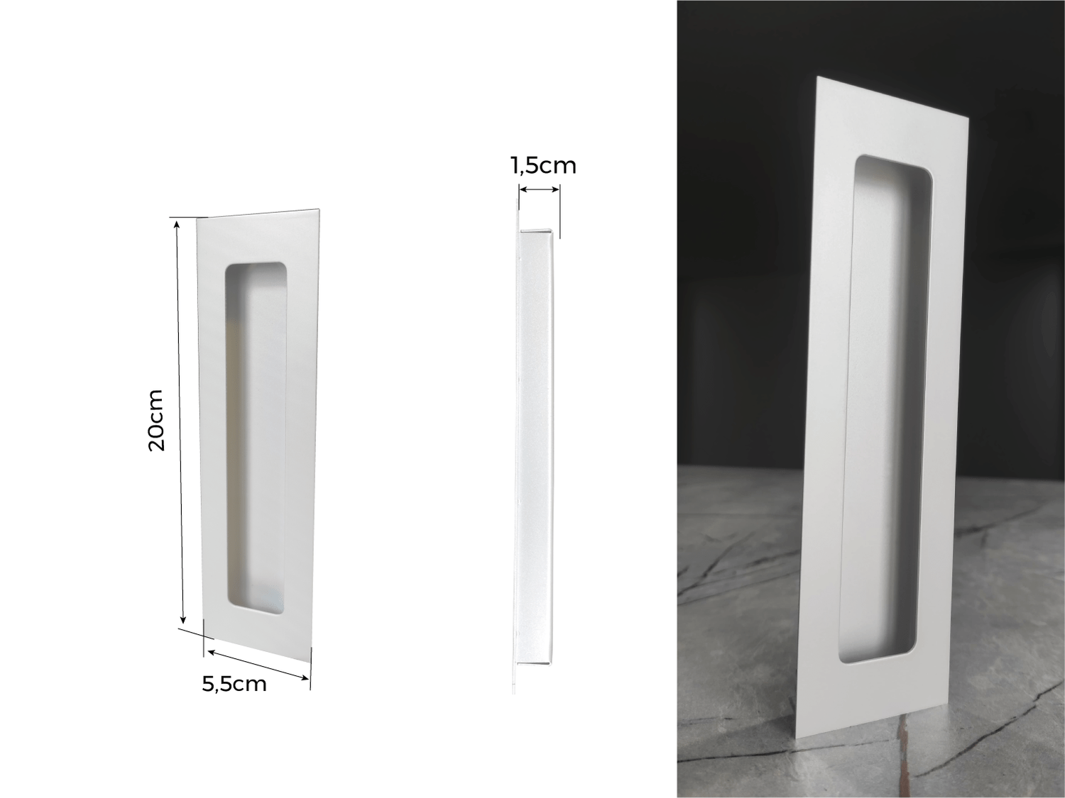 Puxador Cava Embutir 20cm Branco Pérola Aço Inox para Porta - Calha Úmida