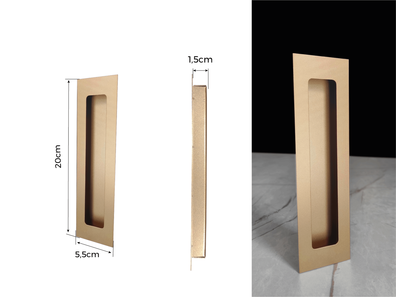 Puxador Cava Embutir 20cm Dourado Zen em Aço Inox para Porta - Calha Úmida